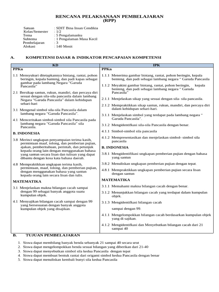 RPP TEMA 5 PEMBELAJARAN 3 KELAS 1 | PDF