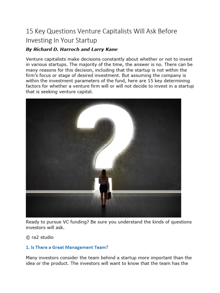 15 Key Questions Venture Capitalists Will Ask Before Investing in Your ...