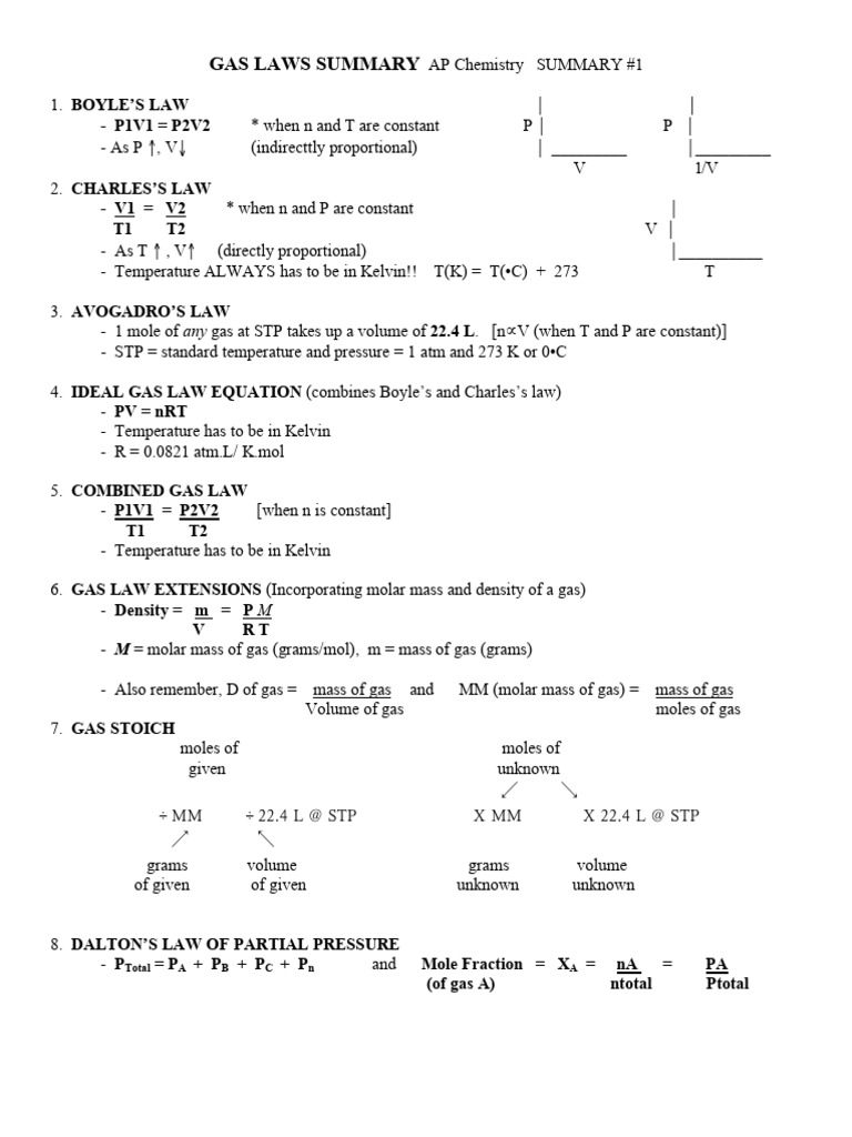 Gas Laws Formula | PDF