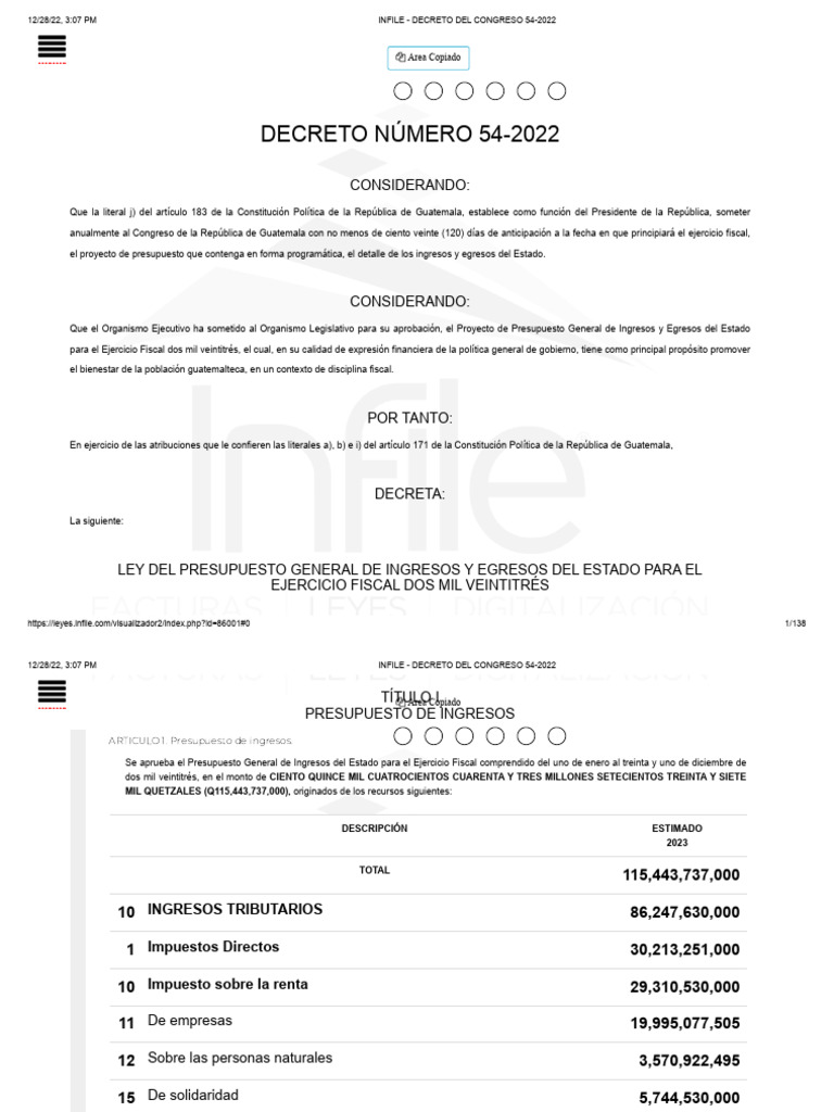 Ley Del Presupuesto General de Ingresos y Egresos Del Estado para El ...
