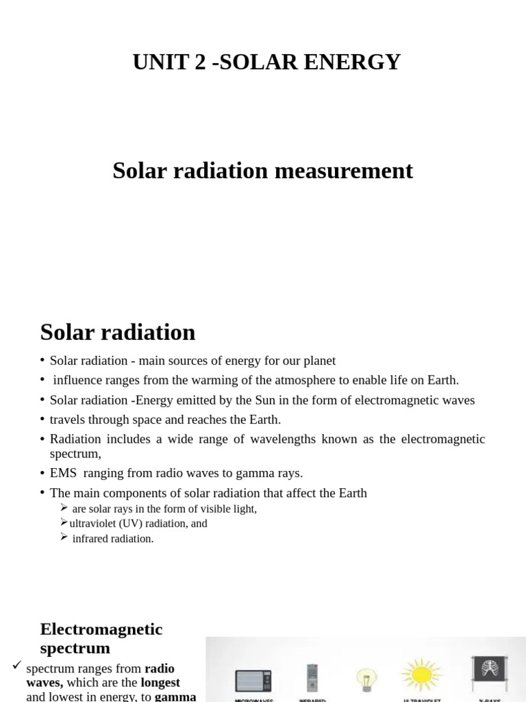 Solar Radiation Measurement-For Class | PDF | Electromagnetic Spectrum ...