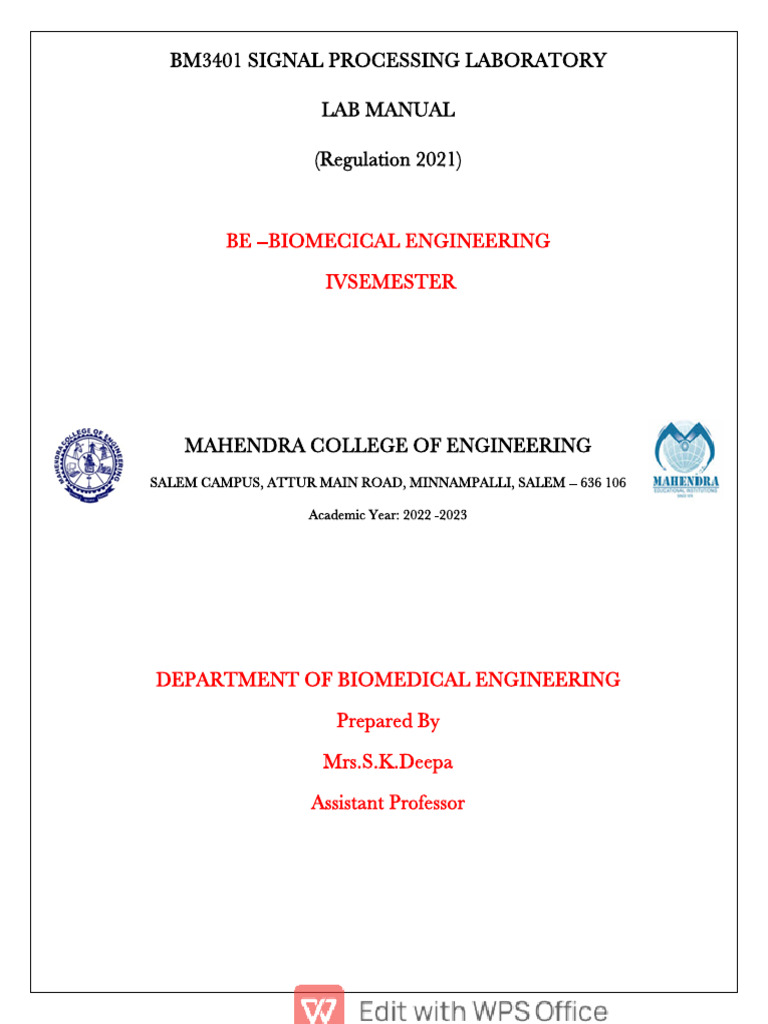Signal Processing Lab Manual for BE | PDF | Digital Signal Processing ...