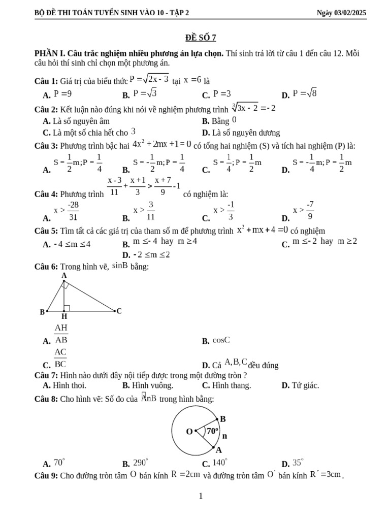 BỘ ĐỀ TUYỂN SINH VÀO 10 - TẬP 2 | PDF