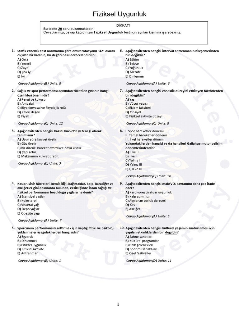 Fiziksel Uygunluk Bütünleme 2024 | PDF
