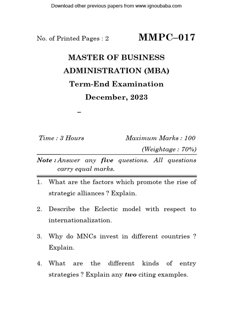 MMPC 017 Exam Questions Dec 2023 | PDF
