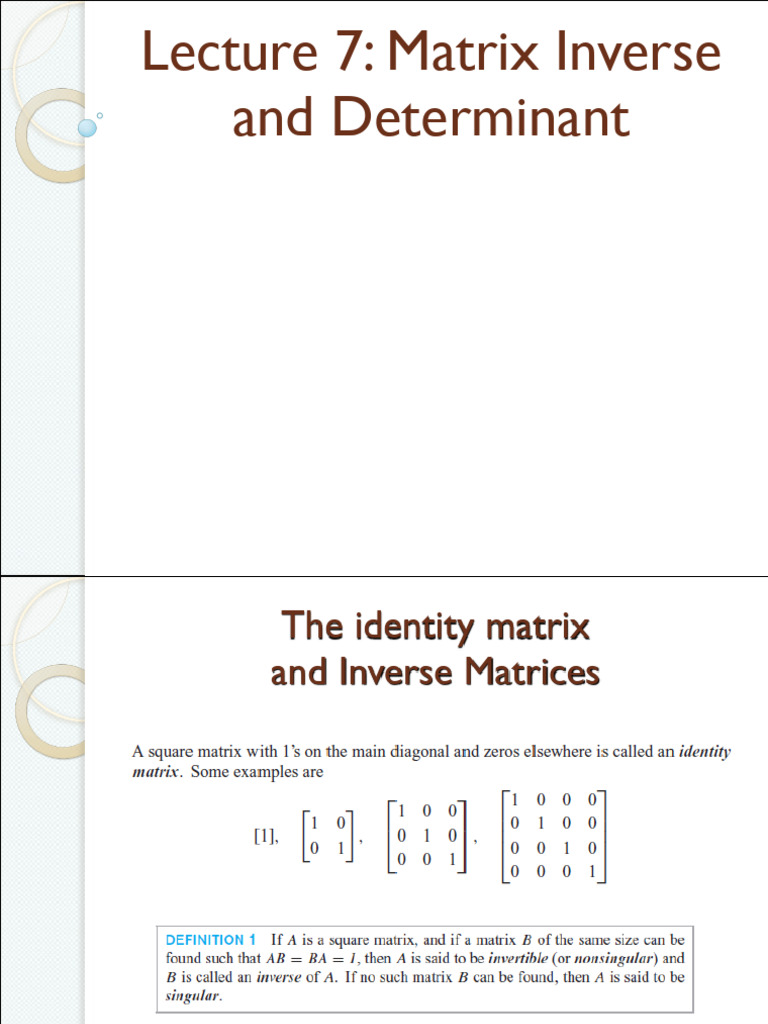 Lecture 7 Inverse Matrices | PDF | Determinant | Matrix (Mathematics)