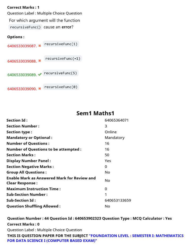IIT Madras BS Degree Maths1 Question Paper | PDF | Computational Problems | Applied Mathematics
