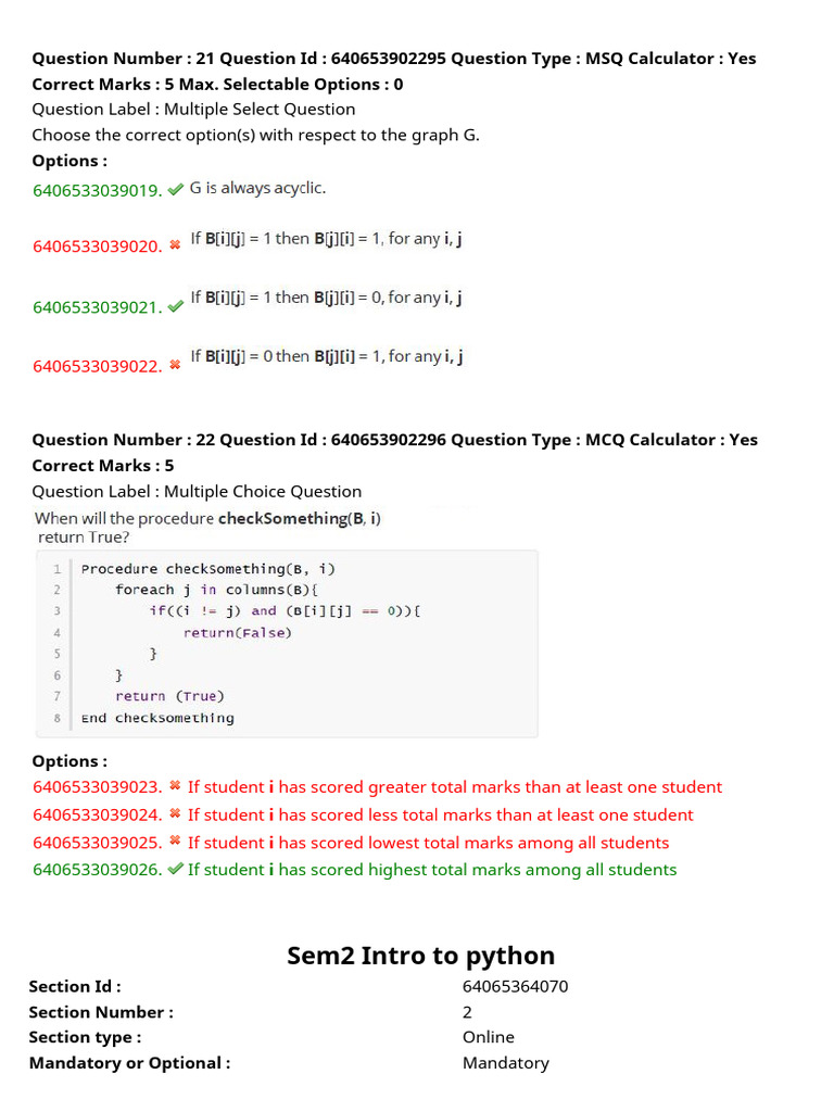 IIT Madras BS Degree Python Question Paper | PDF | Multiple Choice | Educational Assessment And ...