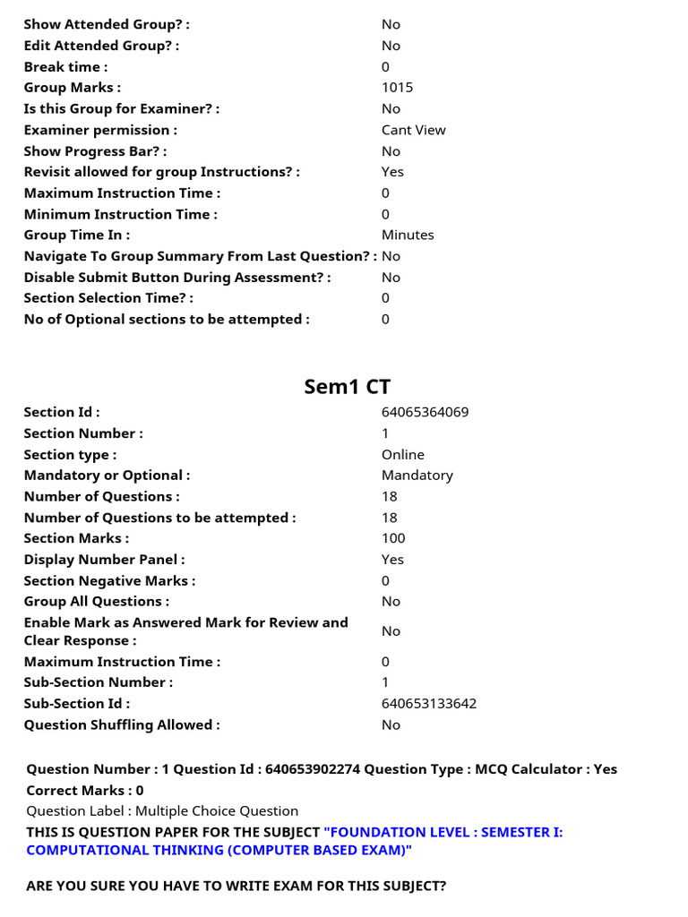 IIT Madras BS Degree CT Question Paper | PDF | Multiple Choice | Question