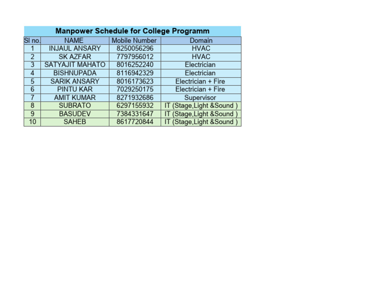 Manpower Schedule Programm | PDF