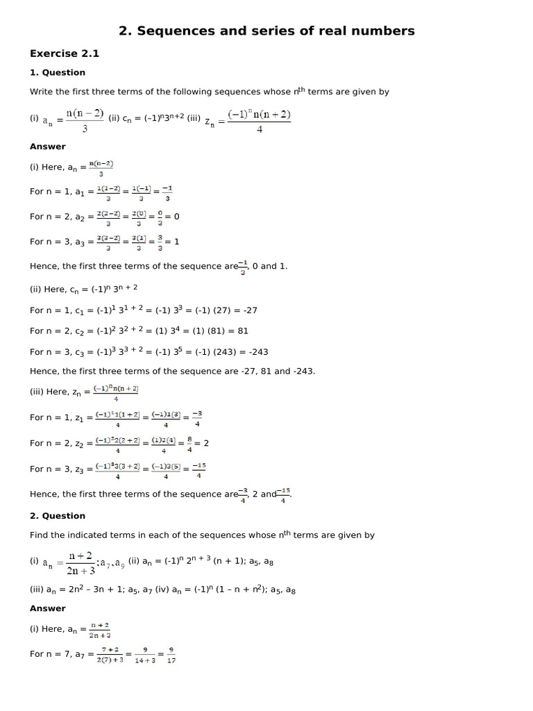 Sequences and Series Exercises Solutions | PDF | Area | Elementary ...