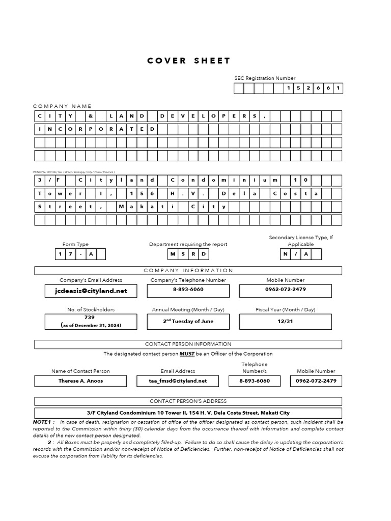 PSE City Land Developers Incorporated SEC Form 17A For The Year 2024 ...