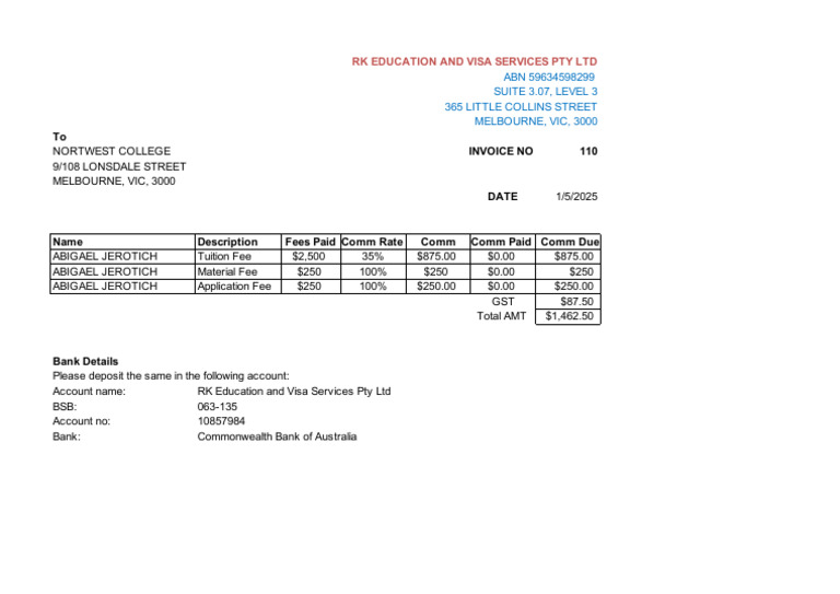 Invoice 110 - Abigael Jerotich | PDF