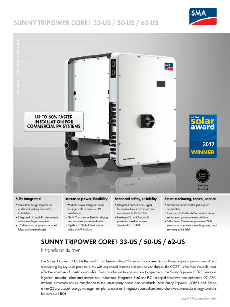 SMA Sunny Tripower Core1 Datasheet | PDF | Electrical Engineering ...