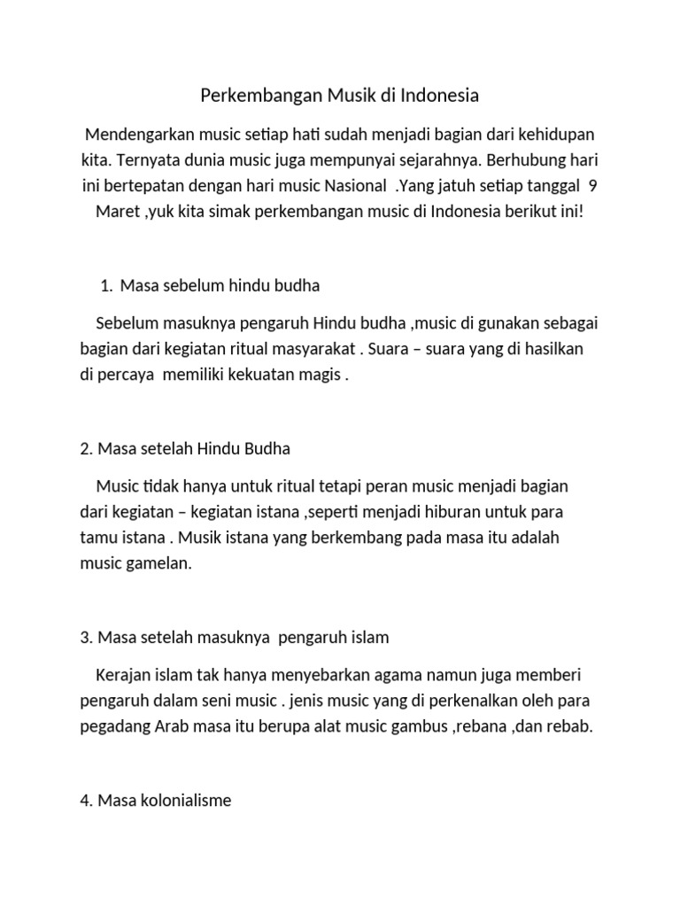 Sejarah Perkembangan Musik Indonesia | PDF