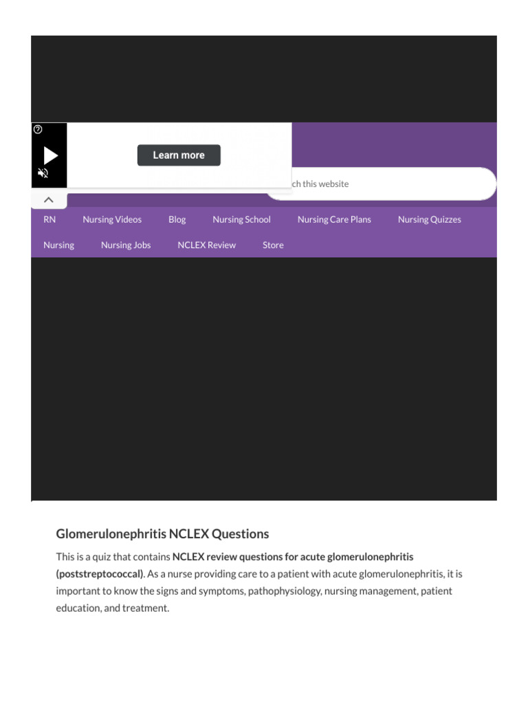 Glomerulonephritis NCLEX Questions | PDF | National Council Licensure ...