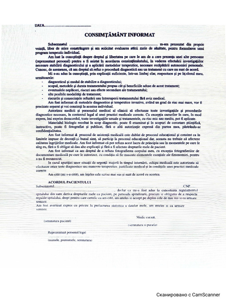 Model de Consimțămănt Informat. Med. Lab. 2024 | PDF