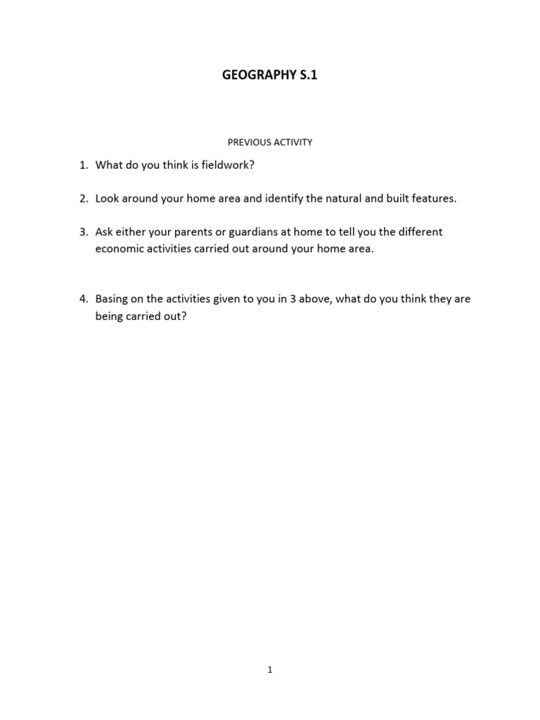 S.1 Geography Guiding Notes | PDF | Field Research | Geography