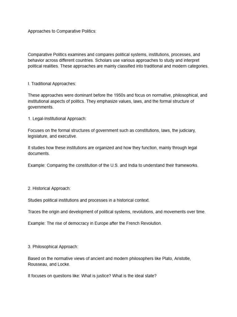Comparative Politics Approaches Explained | PDF | Institution ...