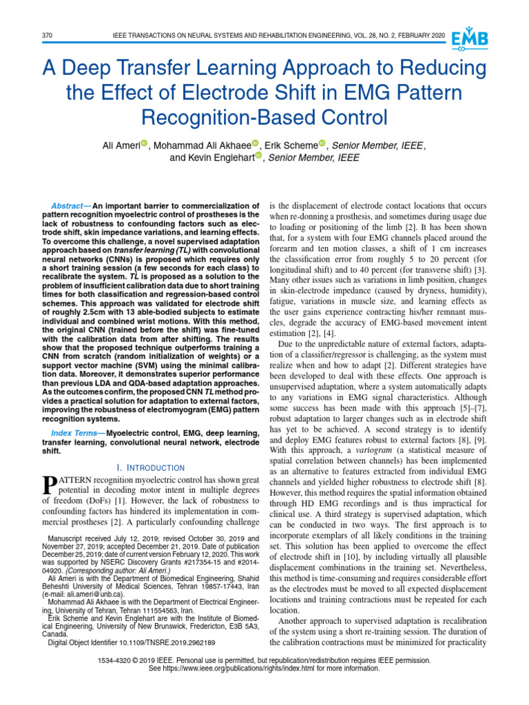 A Deep Transfer Learning Approach To Reducing The Effect of Electrode Shift in EMG Pattern ...