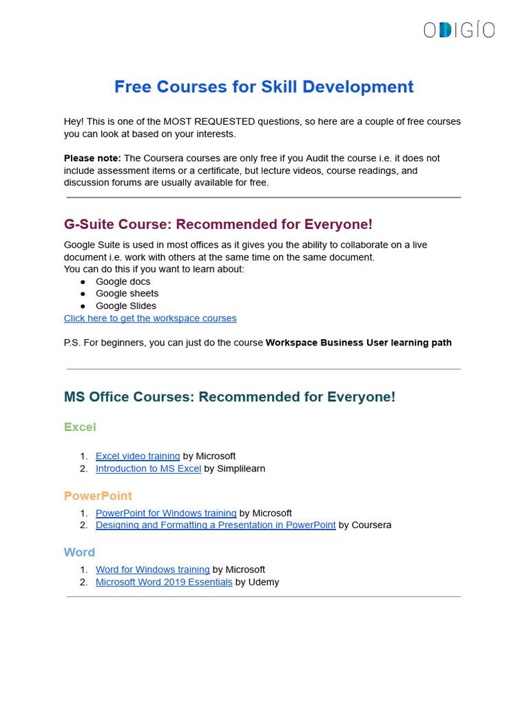 Free Courses For Skill Development | PDF