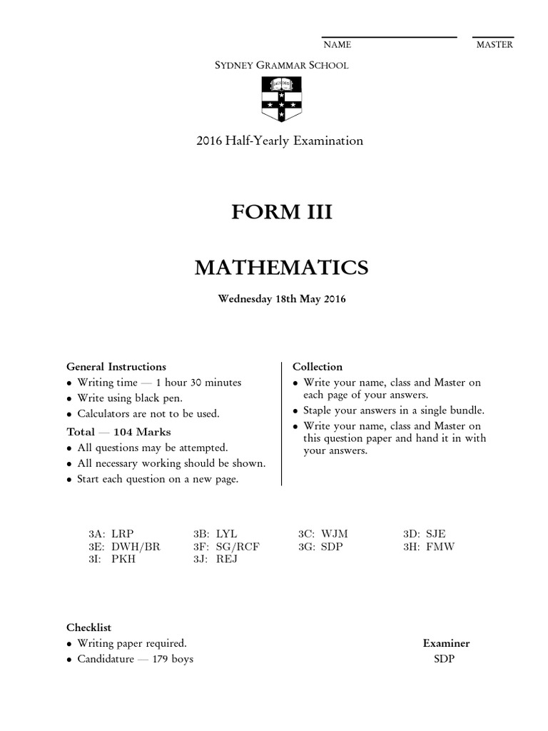 2016 Yr9 Maths HY & Solutions | PDF | Mathematics