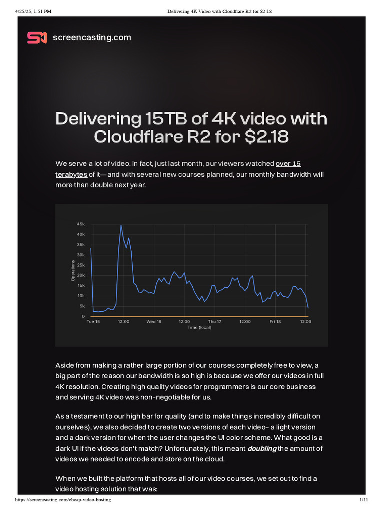Delivering 4K Video with Cloudflare R2 for $2.18 | PDF | Streaming Media | Computer Science