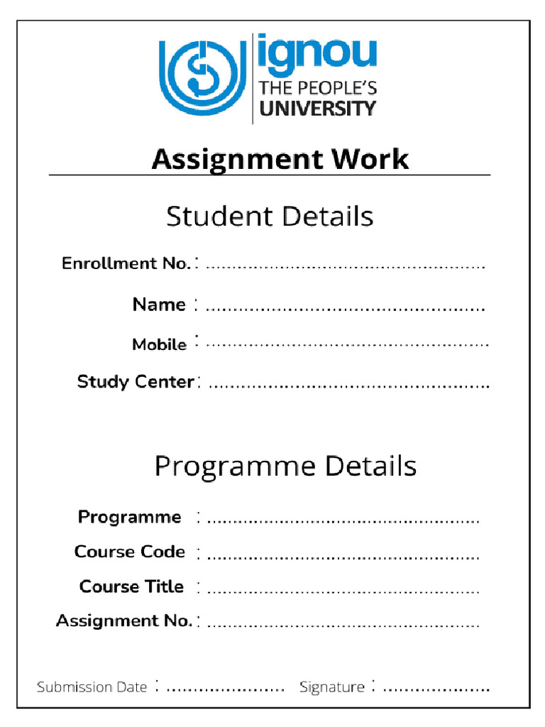 Ignou Assignment Cover Page PDF | PDF