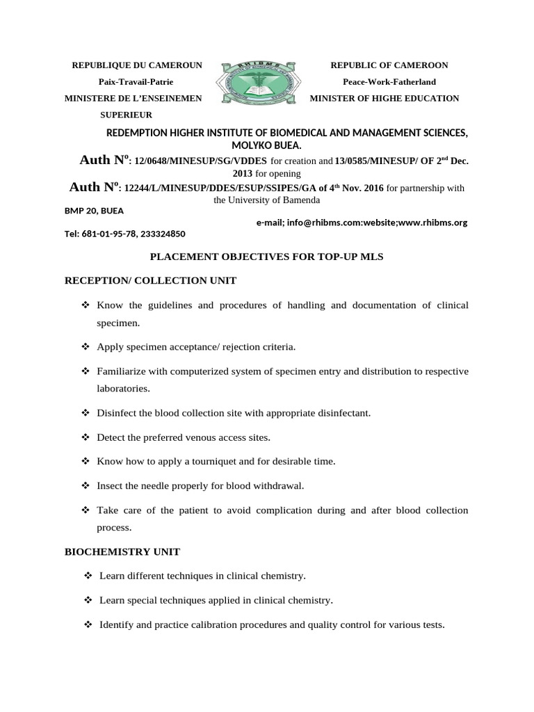 RHIBMS Objective For MLS | PDF | Serology | Blood