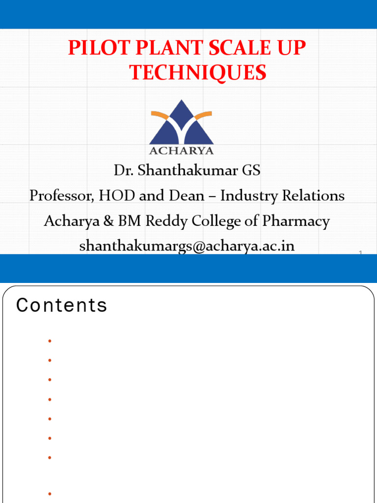 Pilot Plant Scale Up Techniques | PDF