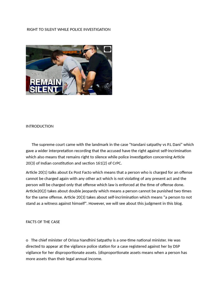 Right To Silent While Police Investigation | PDF | Right To Silence ...