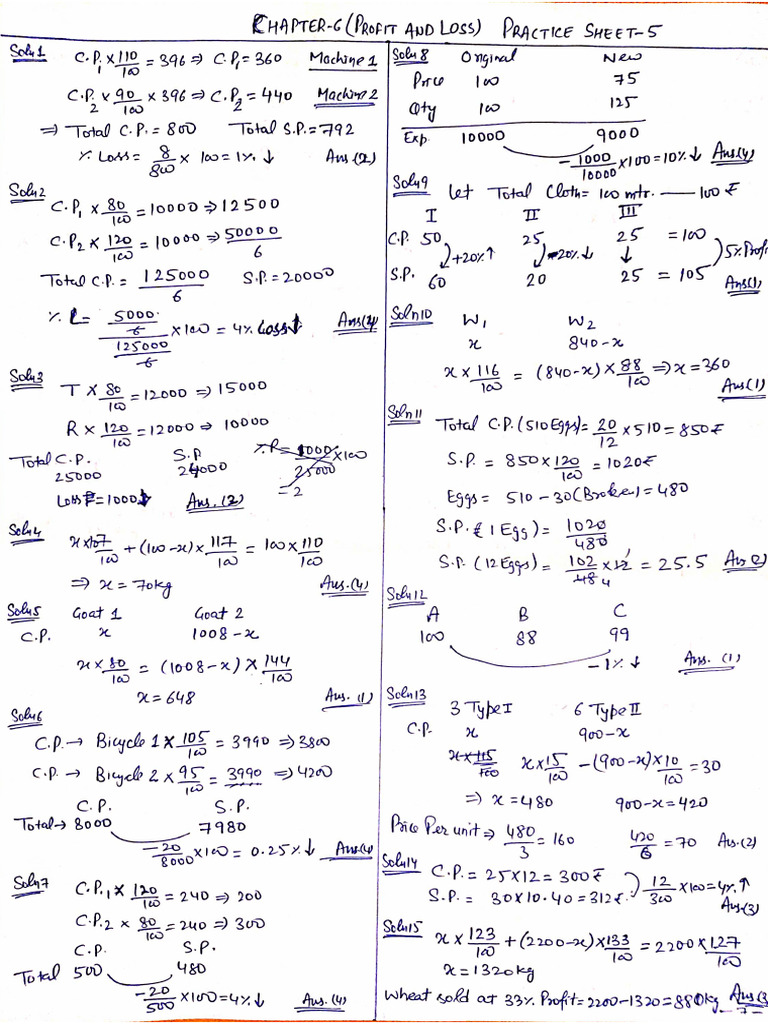 Profit and Loss Sheet 5 Solution | PDF