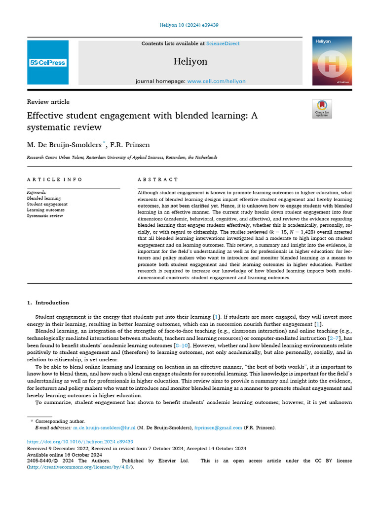 Effective Student Engagement With Blended Learning A Systematic 2024 ...