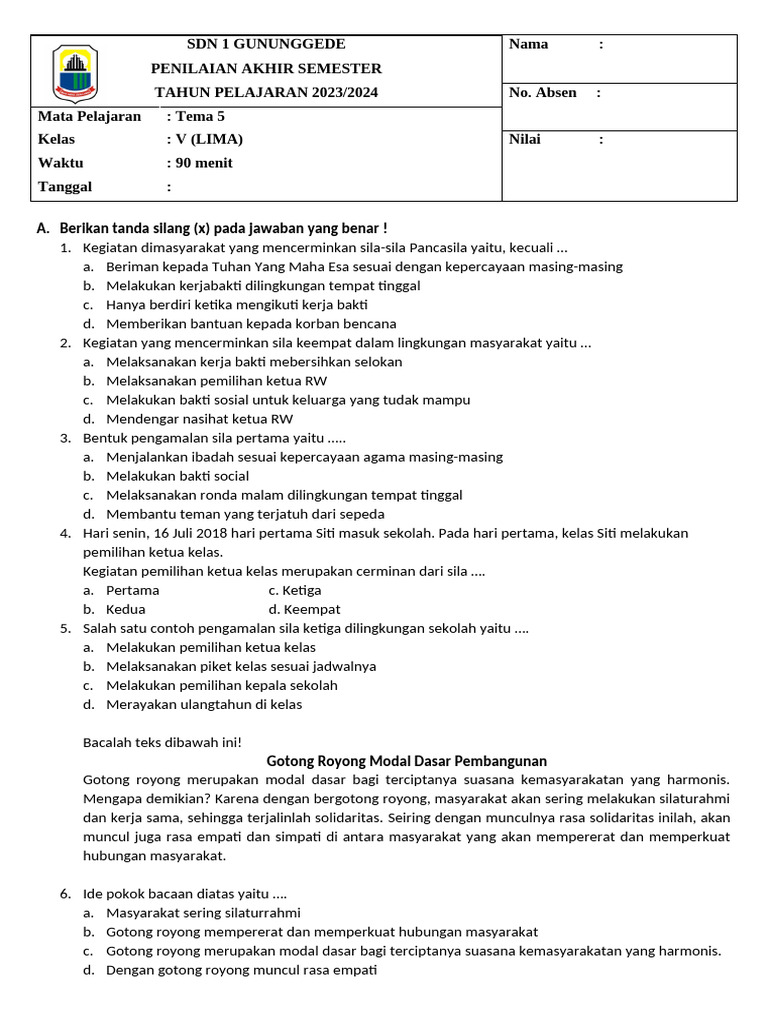 SOAL-PAS-K5-S1-T1 | PDF