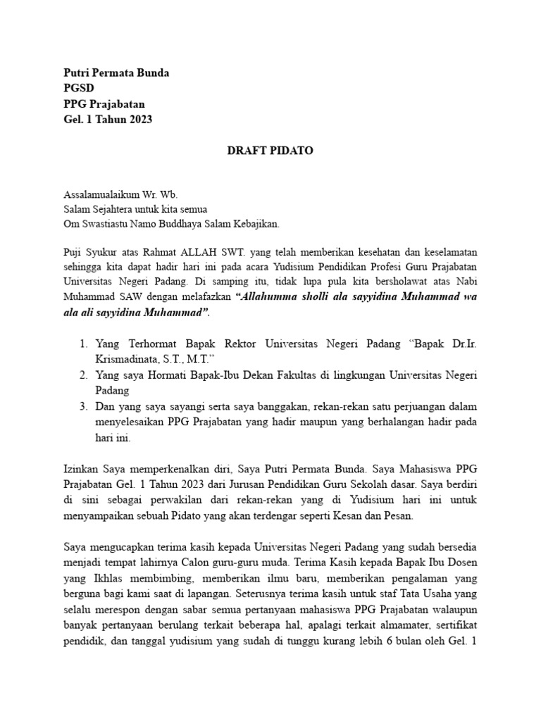 Draft Pidato Wisuda Mahasiswa | PDF