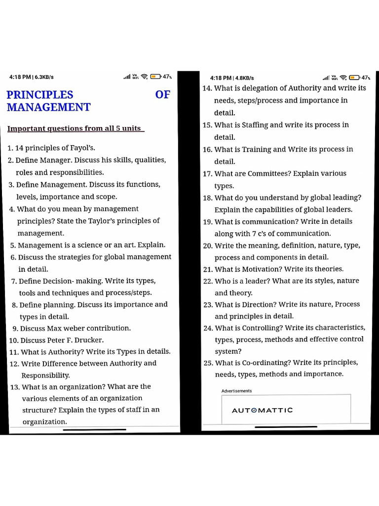 POM IMPORTANT QUESTIONS | PDF