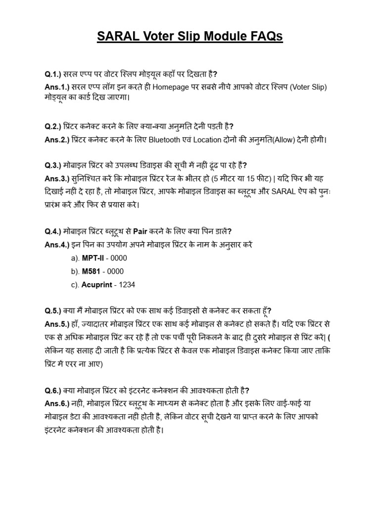 SARAL Voter Slip FAQs - Jan 2025 | PDF