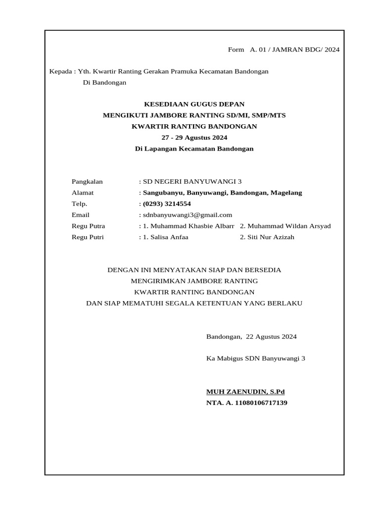 Surat Kesediaan Jamran 2024 | PDF