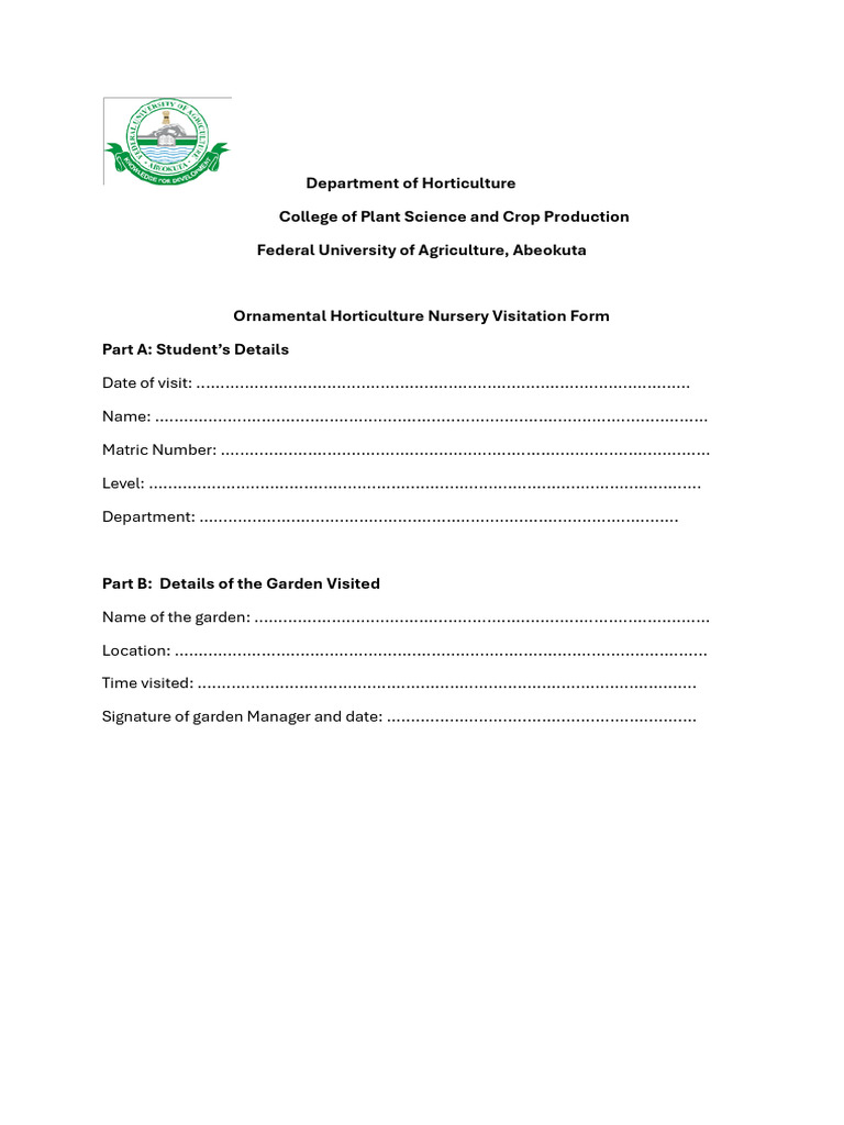 Garden Visitation Form | PDF