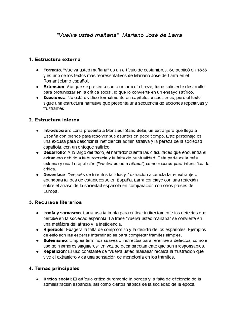 Vuelva Usted Mañana - Mariano José de Larra | PDF