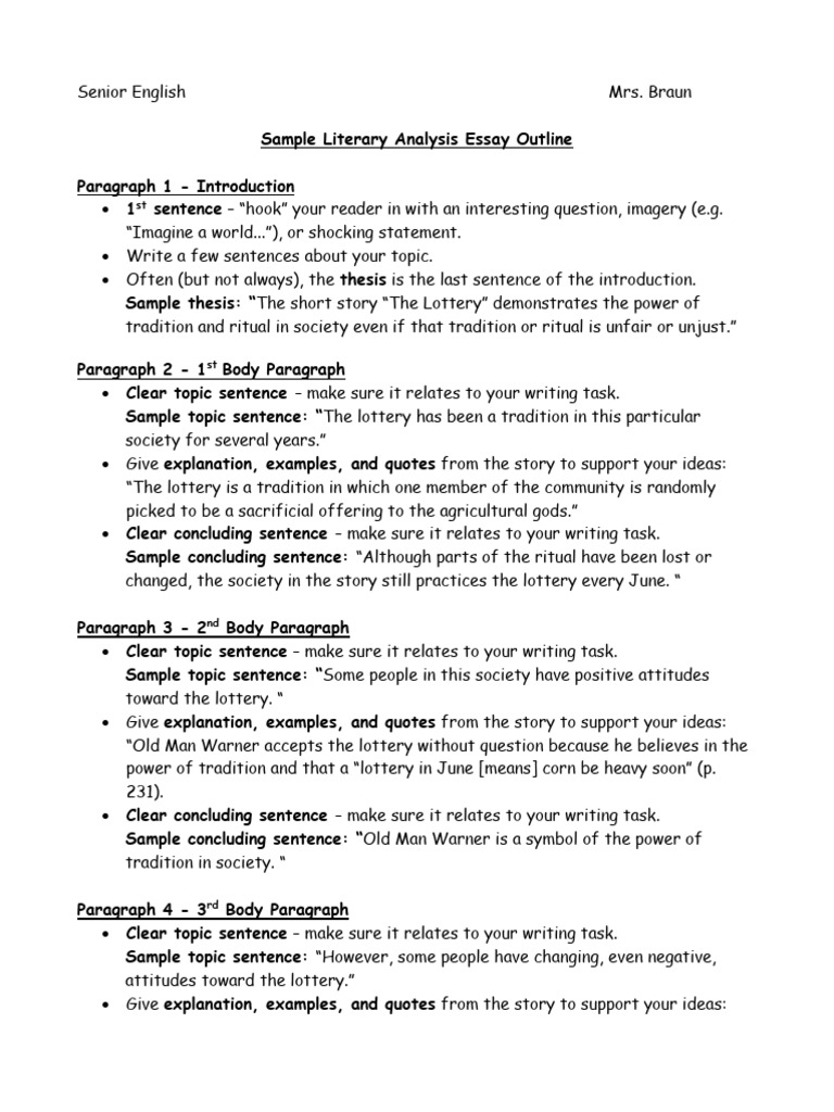 Literary Essay Analysis Outline Example | PDF | Essays | Paragraph