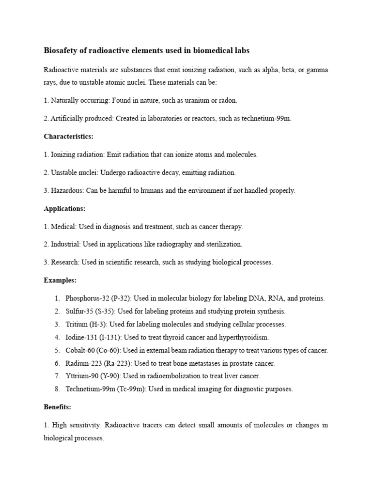 Biosafety Guidelines for Radioactive Materials | PDF | Radioactive ...