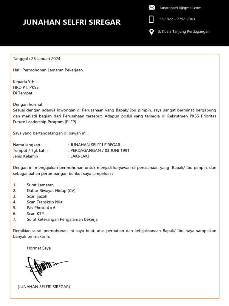 Surat Lamaran JUNA | PDF