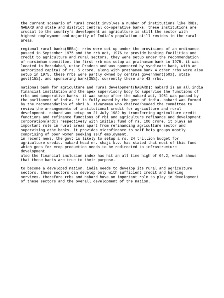 The Current Scenario of Rural Credi | PDF | Personal Finance | Economy Of India