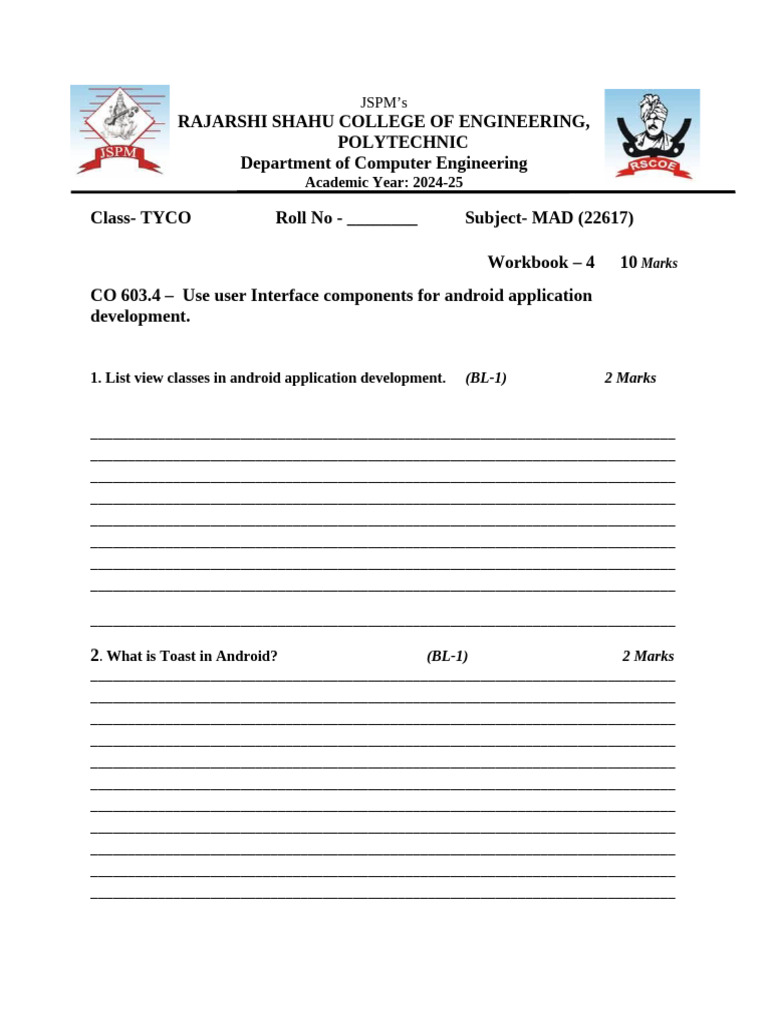 MAD - UNIT-4 Workbook | PDF | Mobile Computers | Computer Science