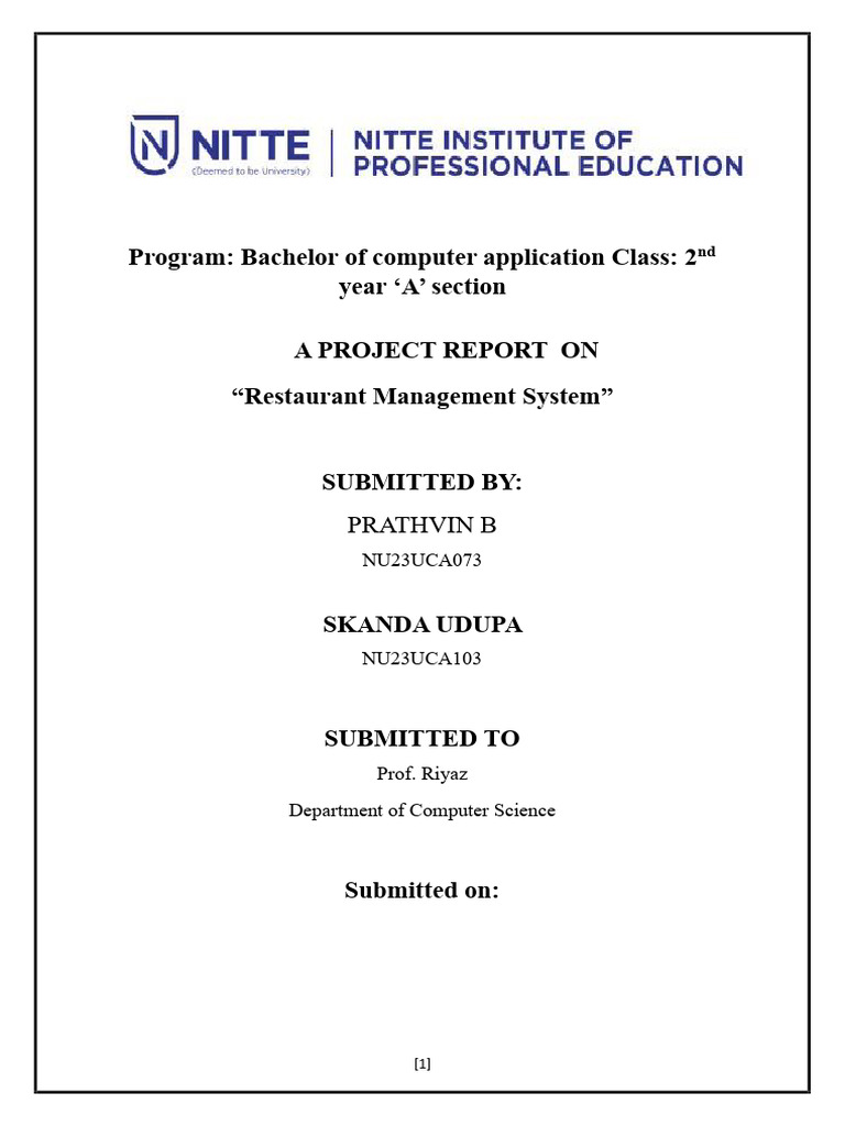 Restaurant Management System Project Report | PDF | Menu | Computer Science
