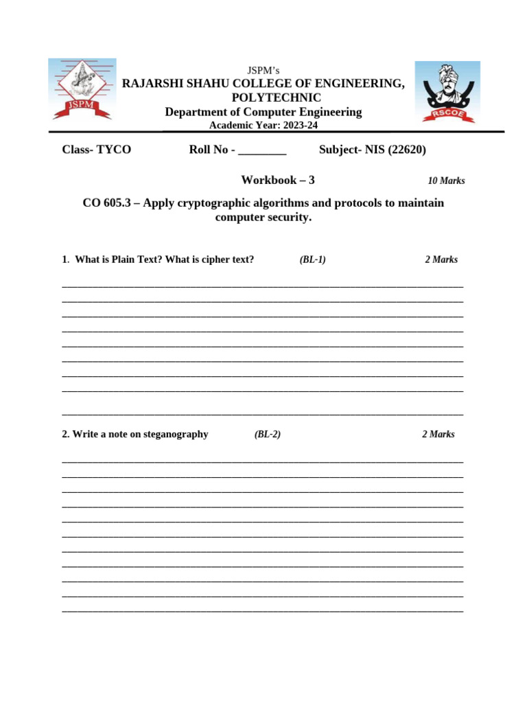NIS - UNIT-3 Workbook | PDF | Cryptography | Espionage Techniques