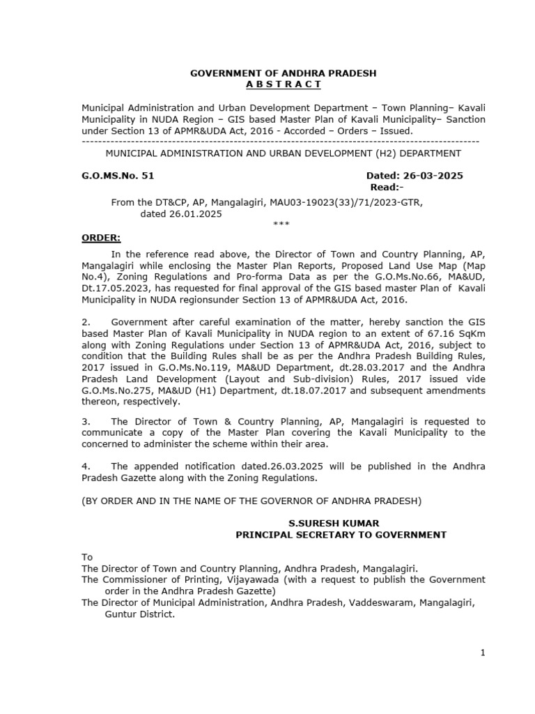 Master Plan Kavali GO MS 51 Dated 26 3 2025 | PDF | Building | Zoning