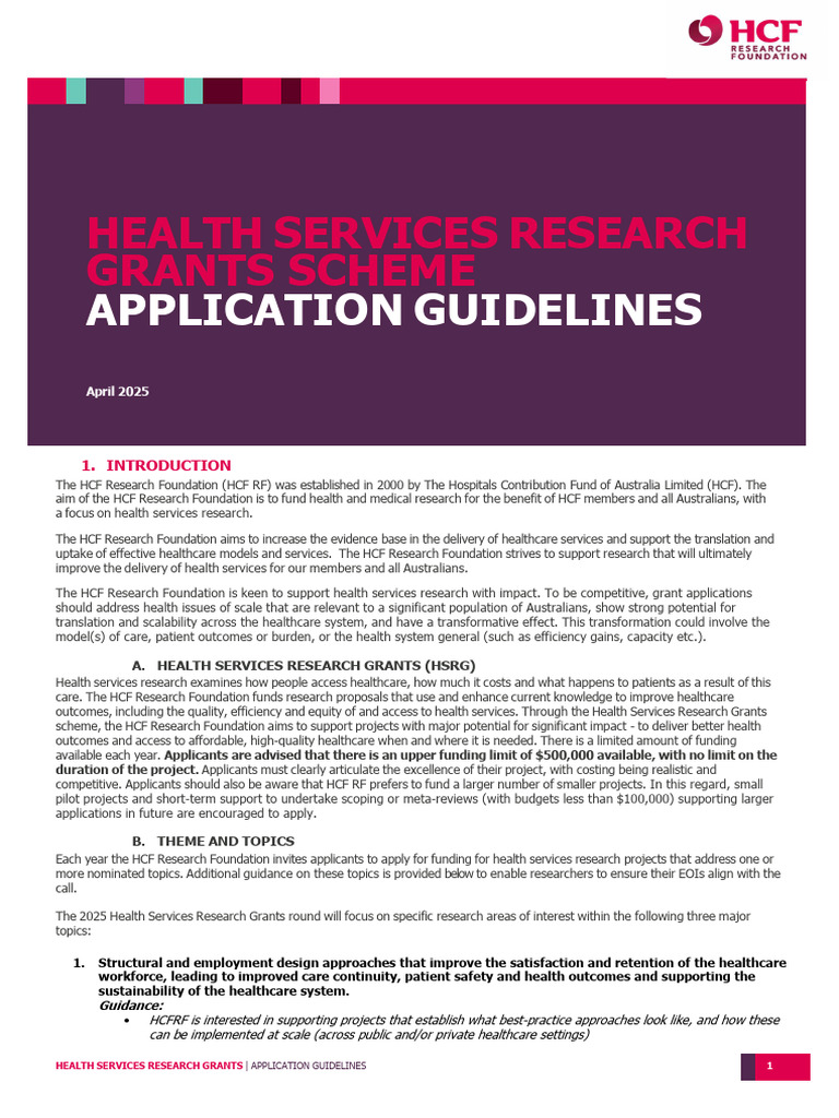 HCF Health Services Research Grants 2025 | PDF | Health Care | Pain ...