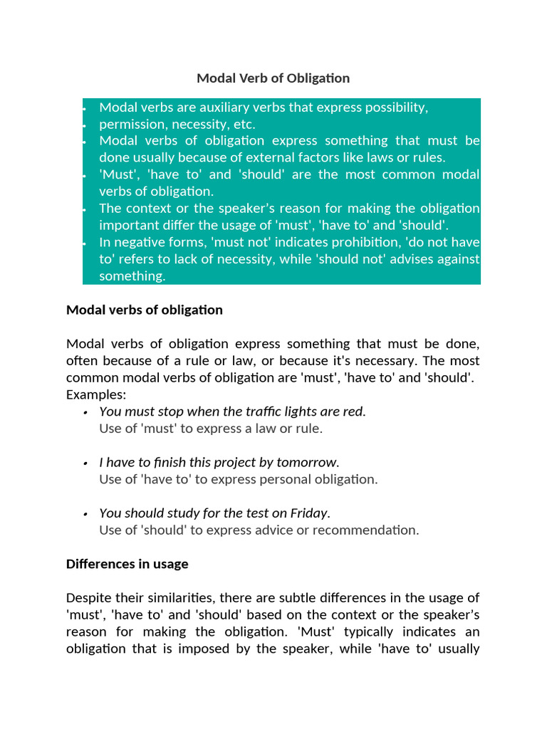 Modal Verb of Obligation materi | PDF | Linguistics | Morphology